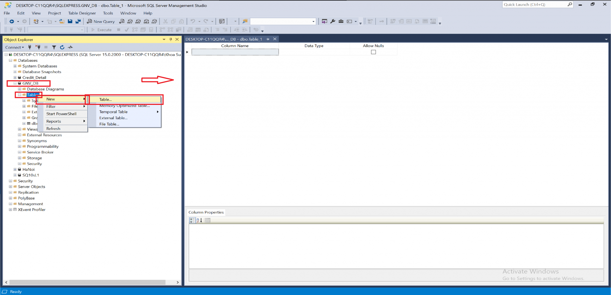 Tạo bảng trong SQL Server dễ và nhanh P1 - Học viện GNV
