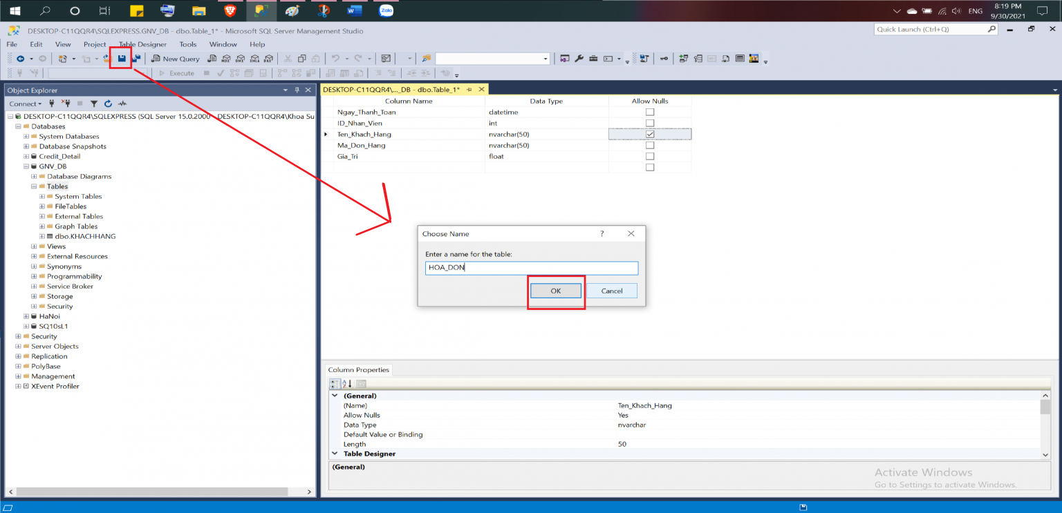 Tạo bảng trong SQL Server dễ và nhanh P1 - Học viện GNV
